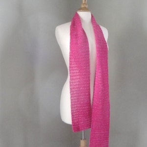 Fuchsia Pink Glitter Scarf, Cotton Blend, Hand Knit, Long Wrap Scarf ...