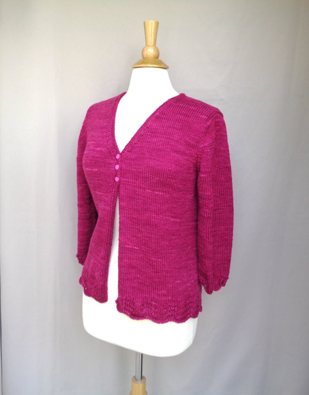 Berry Pink Cardigan Sweater Lace Details Hand Knit Merino - Etsy UK