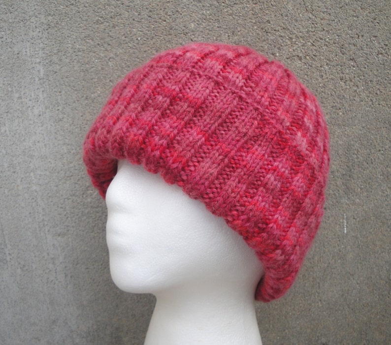 Striped Red Beanie Hat Hand Knit 100% Wool Watch Cap Teens - Etsy