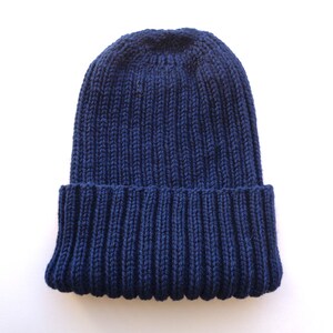 XL Mens Hat, NAVY BLUE, Hand Knit, 100% Wool, Beanie Hat, Watch Cap ...
