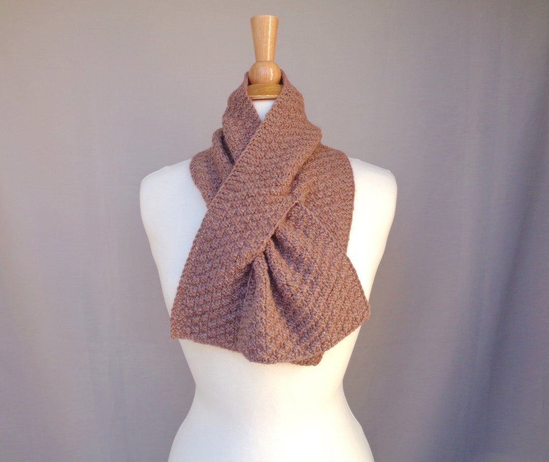 Alpaca Wool Keyhole Scarf, Pull Through Neck Scarf, Camel Brown, Hand ...