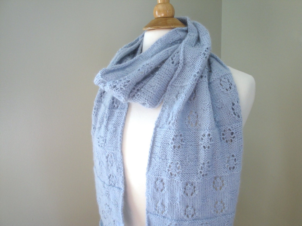 Powder Blue Snowflake Scarf Hand Knit Wool Alpaca Angora - Etsy