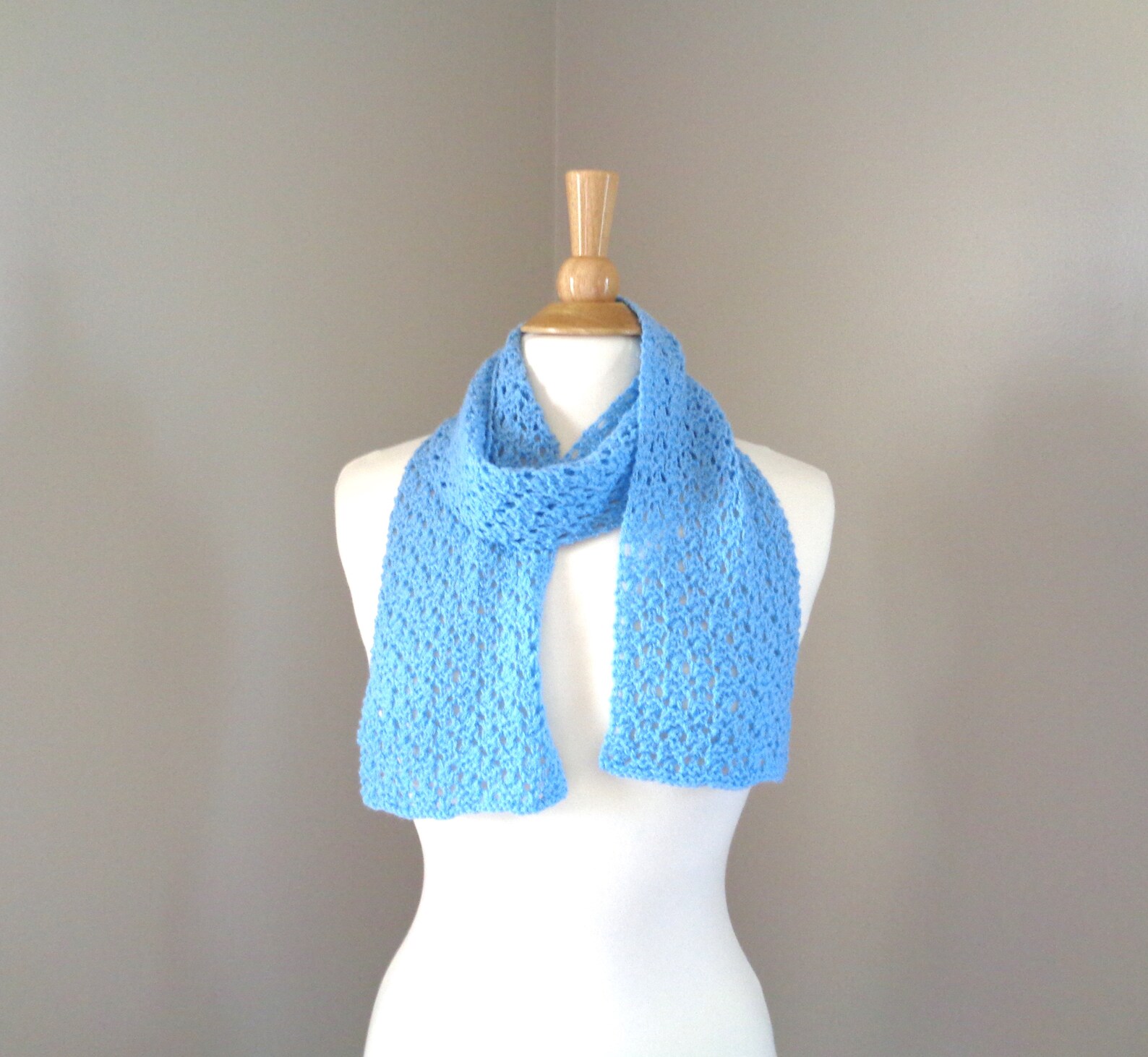 Short Knit Scarf, Pure Cashmere, Cinderella Blue, Hand Knit, Natural ...