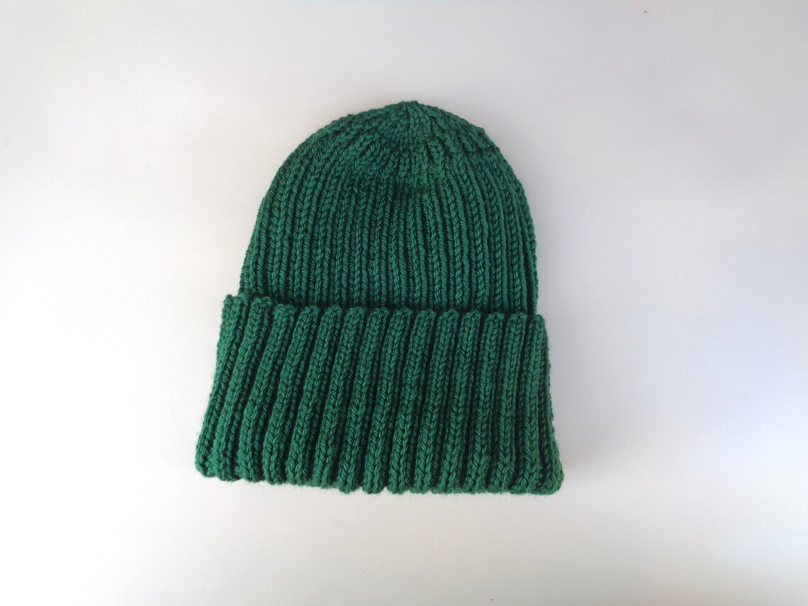 XL Mens Hat Forest Green Watch Cap With Folded Brim Hand | Etsy