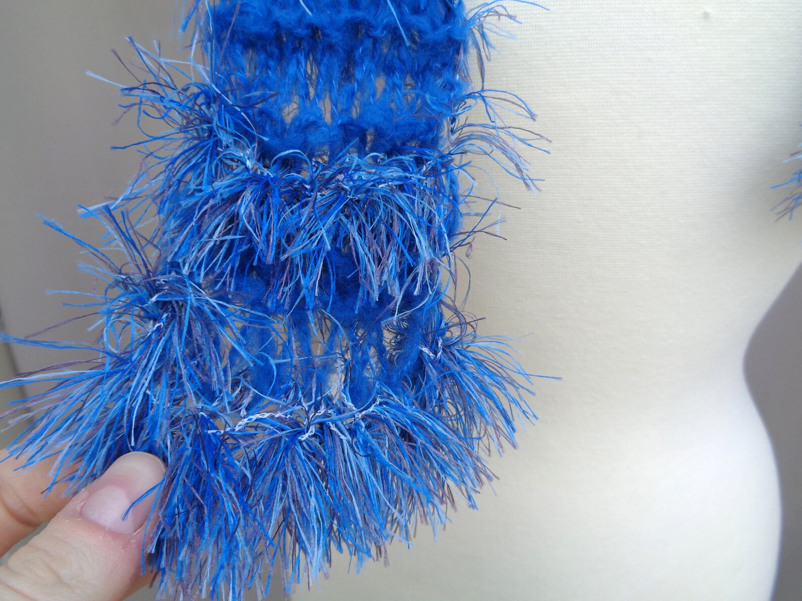 Bright Blue Skinny Scarf Crazy Art Scarf Designer Fashion - Etsy