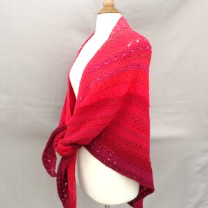 Bright Red Shawl With Gradient Ombre Design, Hand Knit Extra Large ...