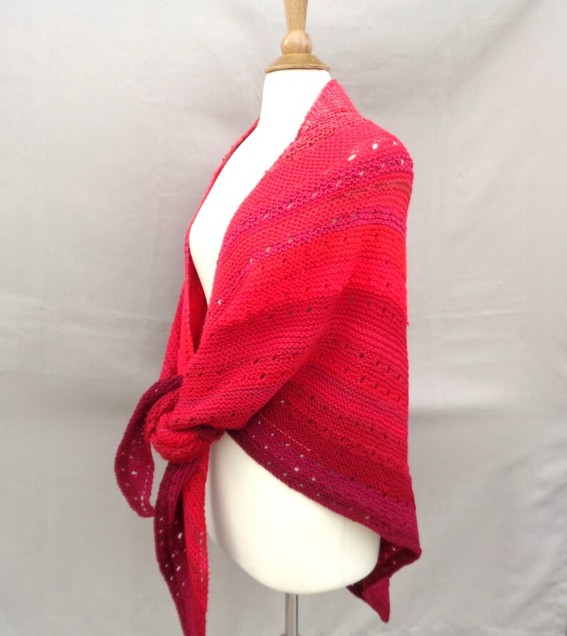 Bright Red Shawl With Gradient Ombre Design, Hand Knit Extra Large ...