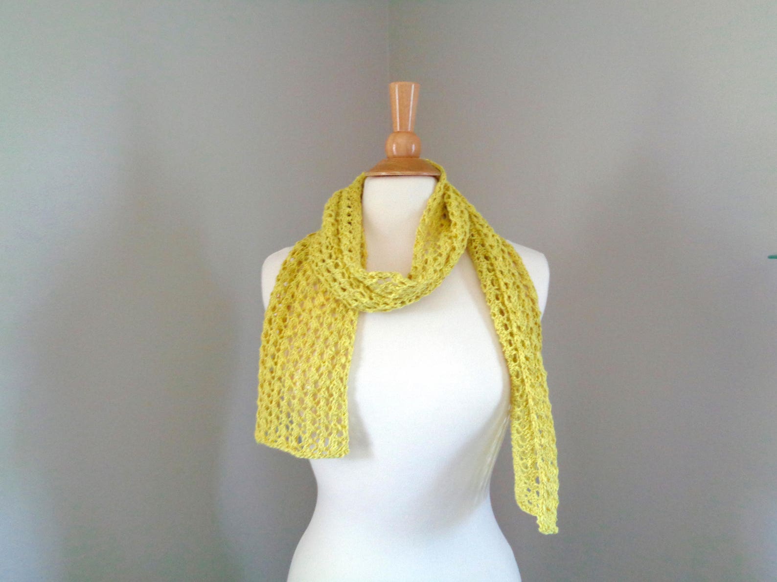 Bright Yellow Scarf Airy Lace Design Cotton Linen Hand - Etsy