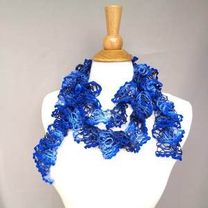 Skinny Ruffle Scarf, Royal Blue Crazy Art Scarf, Open Mesh Lace, Team ...