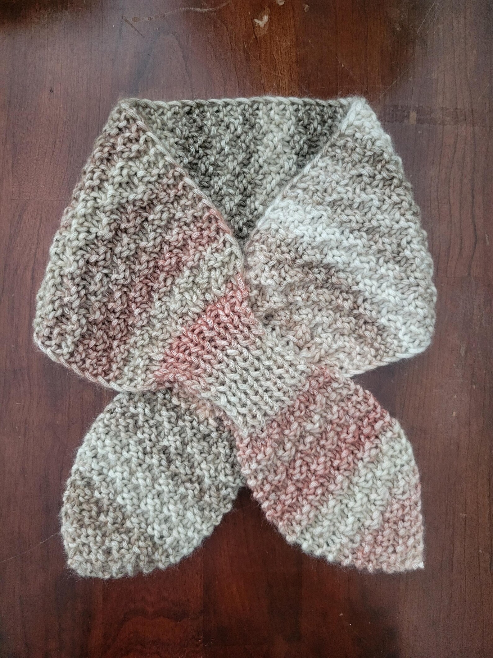 Ascot Scarf, Brown Cream Tonal, Neck Warmer Cowl, Hand Knit, Cotton ...