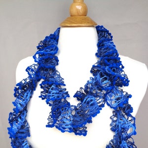 Skinny Ruffle Scarf, Royal Blue Crazy Art Scarf, Open Mesh Lace, Team ...