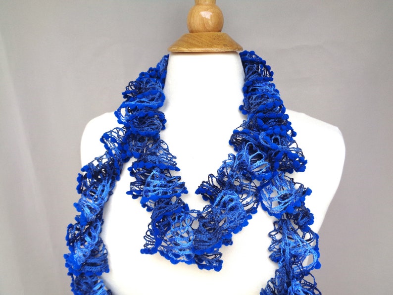 Skinny Ruffle Scarf Royal Blue Crazy Art Scarf Open Mesh | Etsy