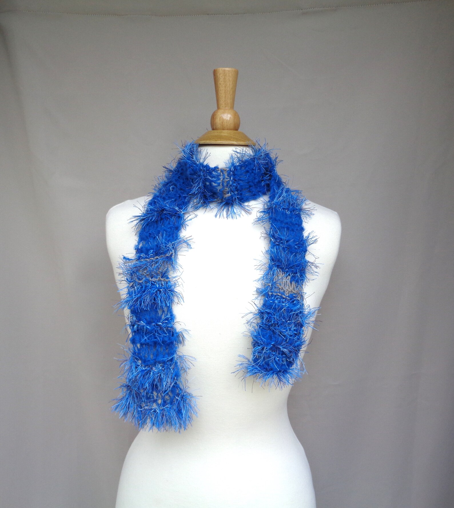 Bright Blue Skinny Scarf Crazy Art Scarf Designer Fashion - Etsy