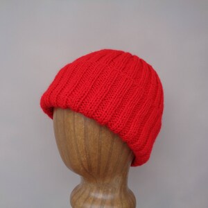 Bright Red Hat, Wool Blend, Hand Knit, Teens Men Women, Watch Cap ...