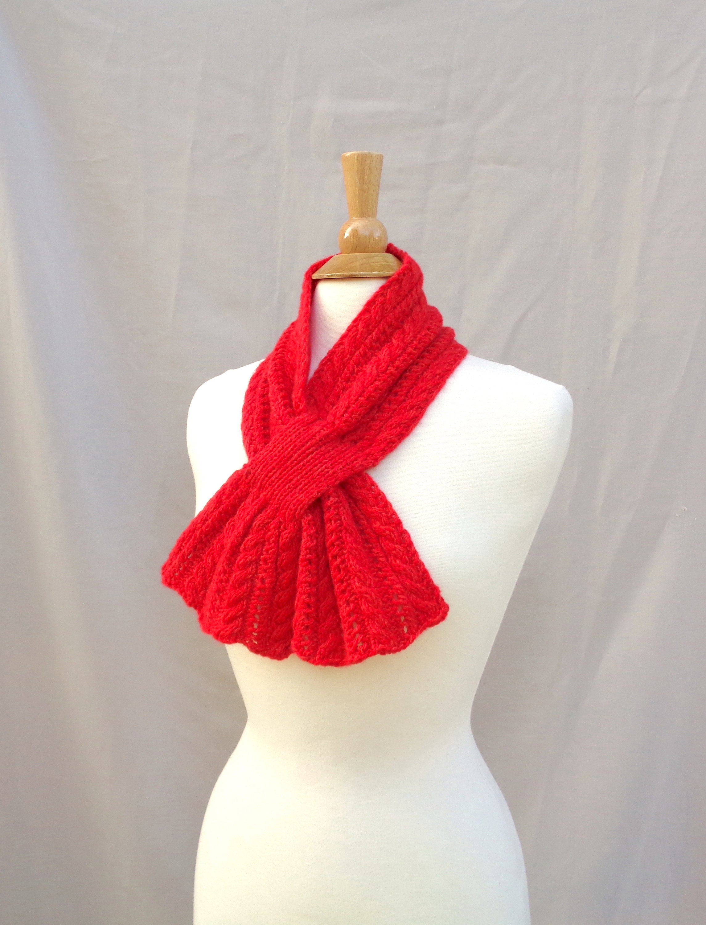 Bright Red Keyhole Scarf Cable Design Hand Knit 100% - Etsy