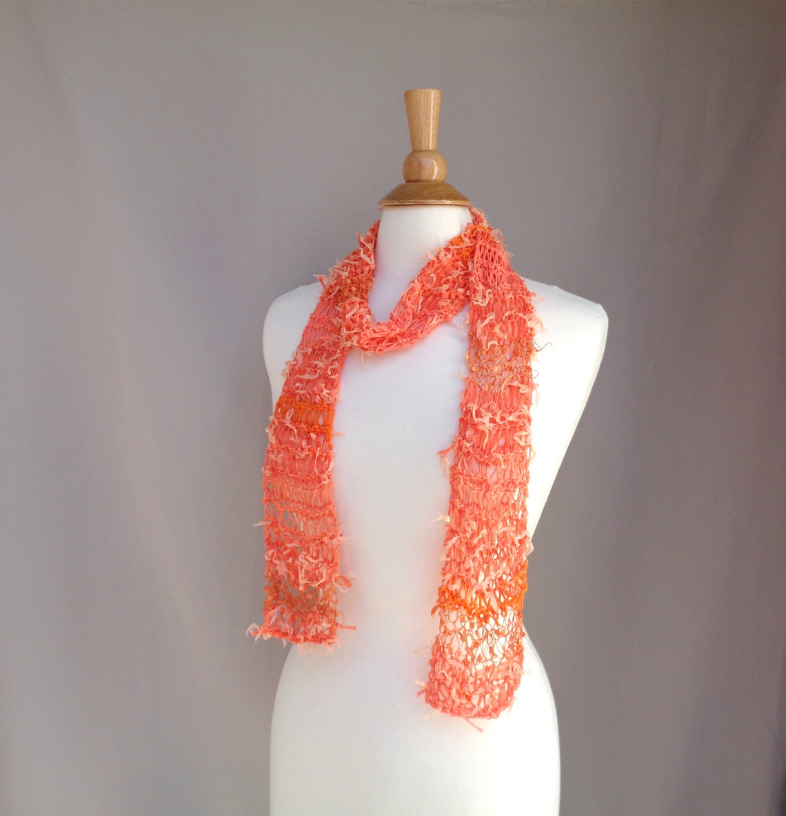 Bright Orange Art Scarf, Hand Knit Designer Fashion, Women Teen Girls ...