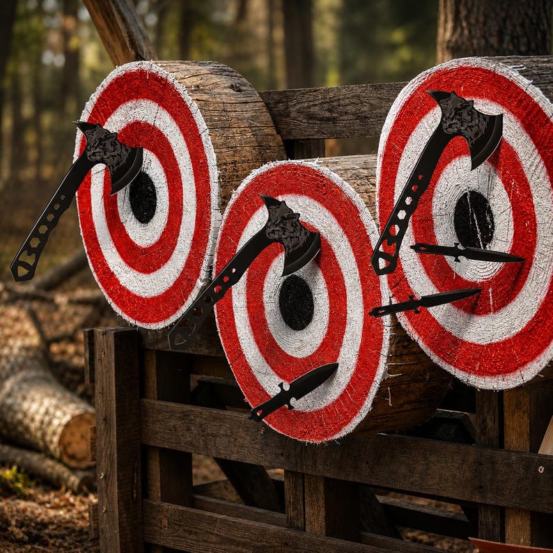 Throwing Axe Set 3 Pack Tomahawk & Knives, Camping Axe Game Set With ...