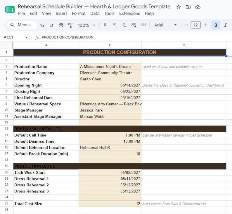 Rehearsal Schedule Builder – Theatre Production Schedule & Call Sheet ...