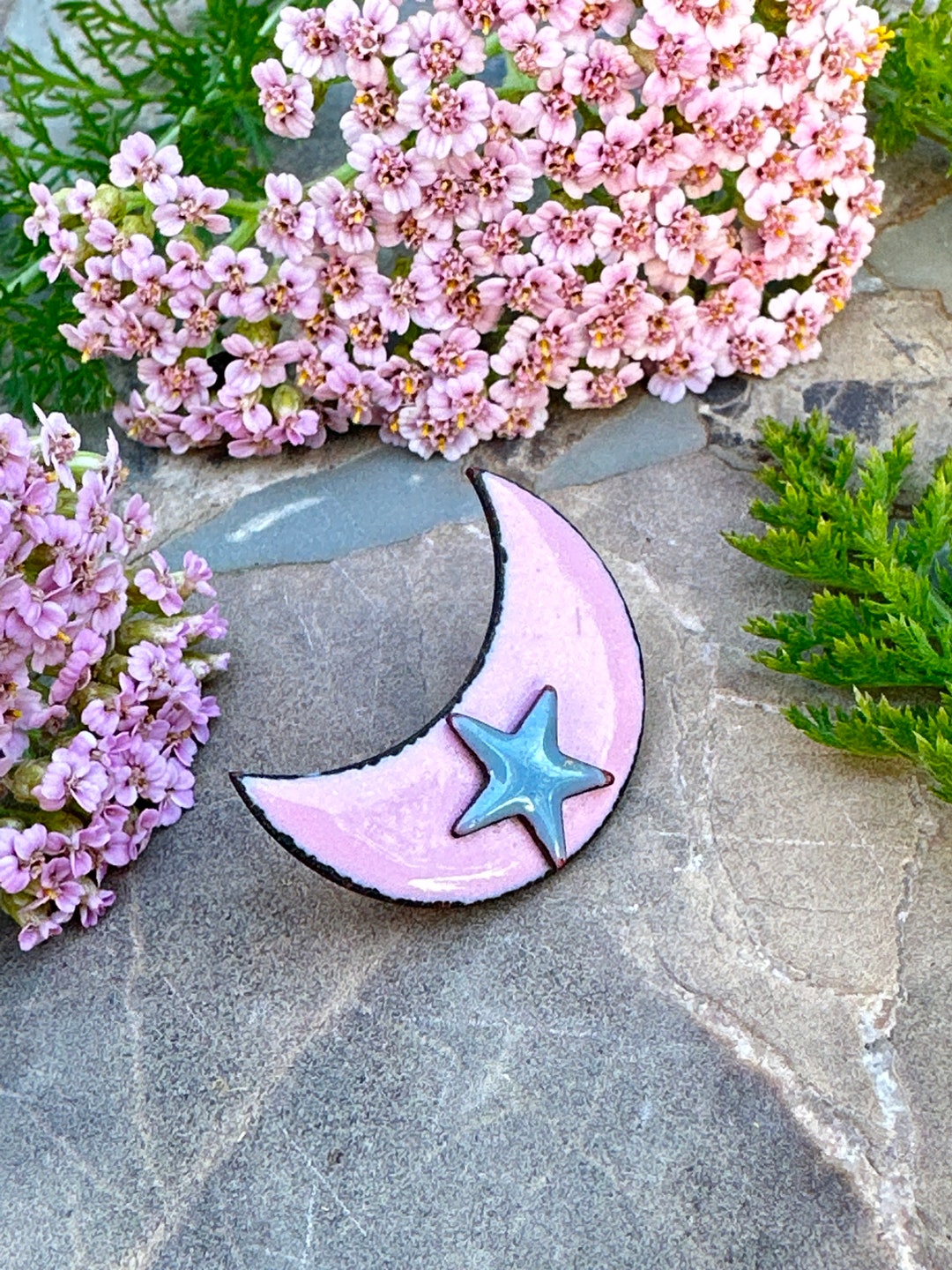 Pink Moon Star Pin Vintage Enamel - Etsy