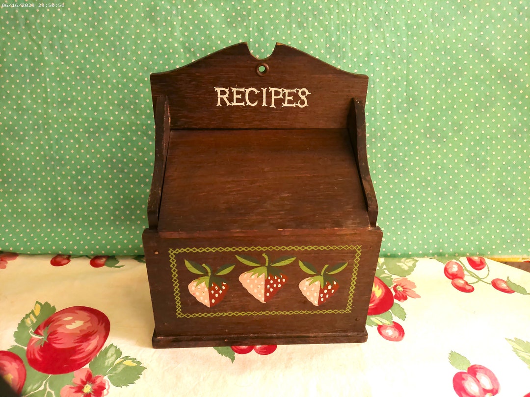Vintage Wood Recipe Box Strawberry Motif Woodcrest by Stetson - Etsy