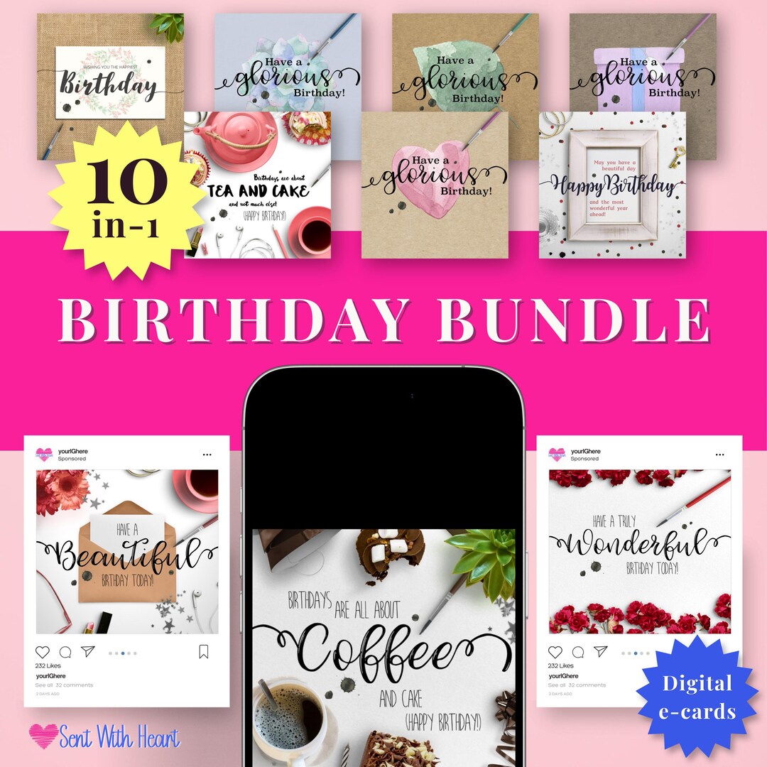 Digital Birthday Card Bundle Collection Elegant Design Greeting ...
