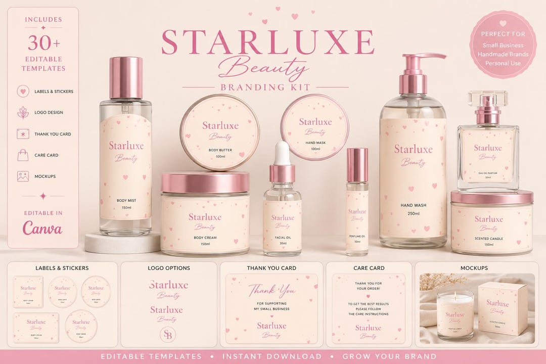 Skincare Label Template Canva Editable | Beauty Branding Kit | Cosmetic ...