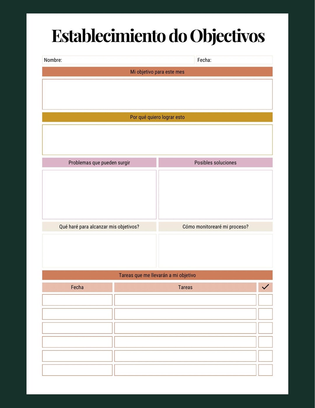 Spanish/english Goal Setting Worksheet - Etsy
