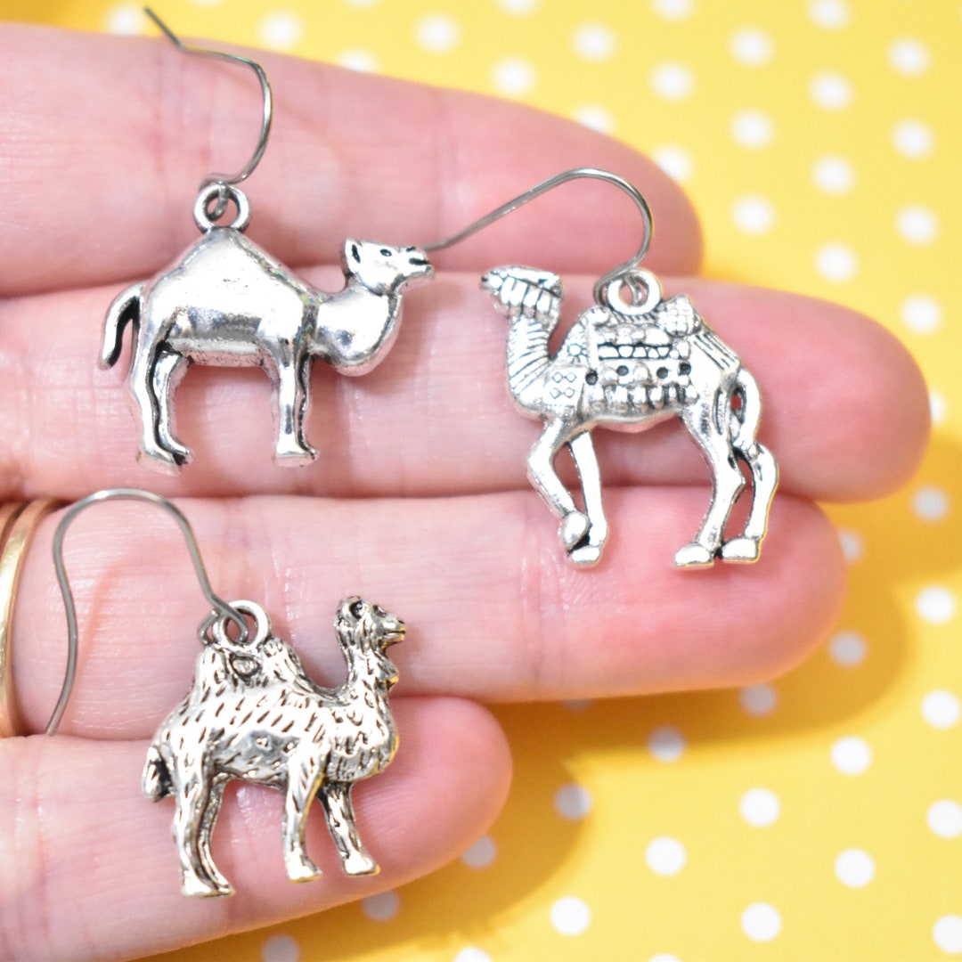 Silver Camel Earrings, Camel Charm Earrings, Camel Jewelry, Wild Animal ...