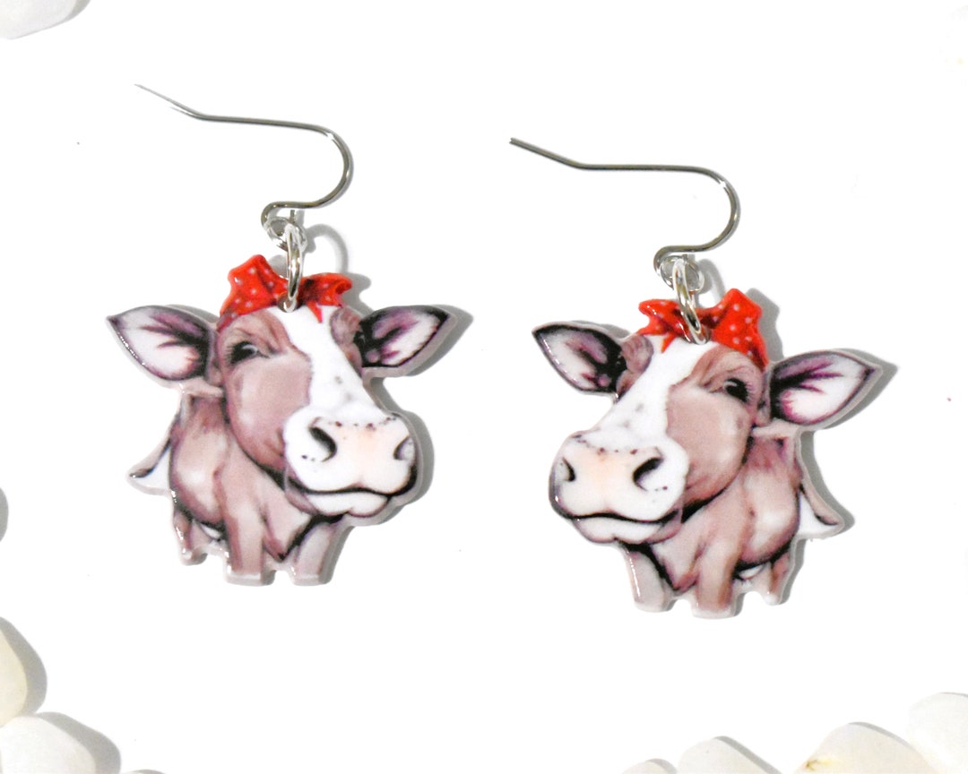 Cow Earrings, Cute Retro Cow Earrings, Farm Animal Earrings, I Love ...