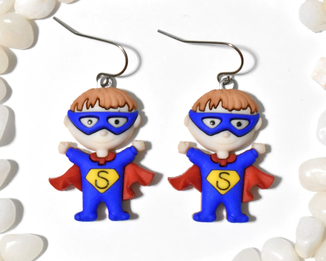 Superhero Earrings, Red & Blue Superhero Earrings, Hero Earring, Comic ...