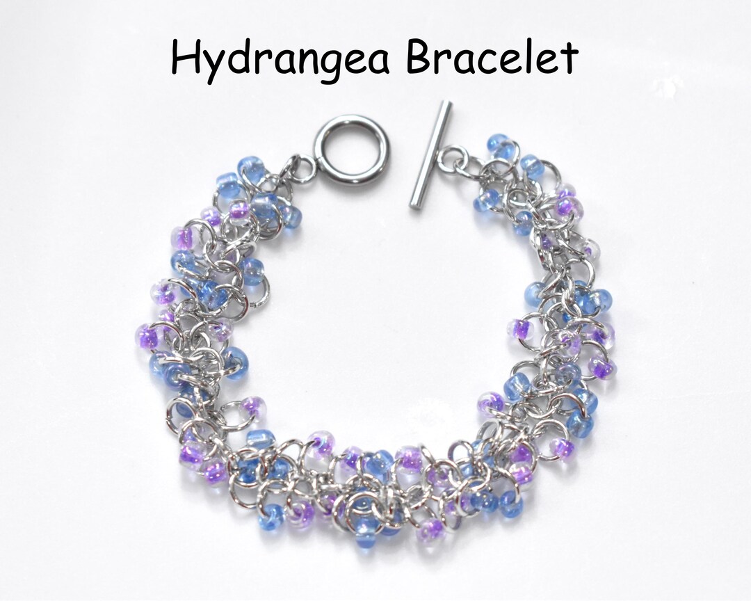 Hydrangea Bracelet, Purple and Blue Bracelet, Seed Bead Bracelet, Beaded Cluster Bracelet ...