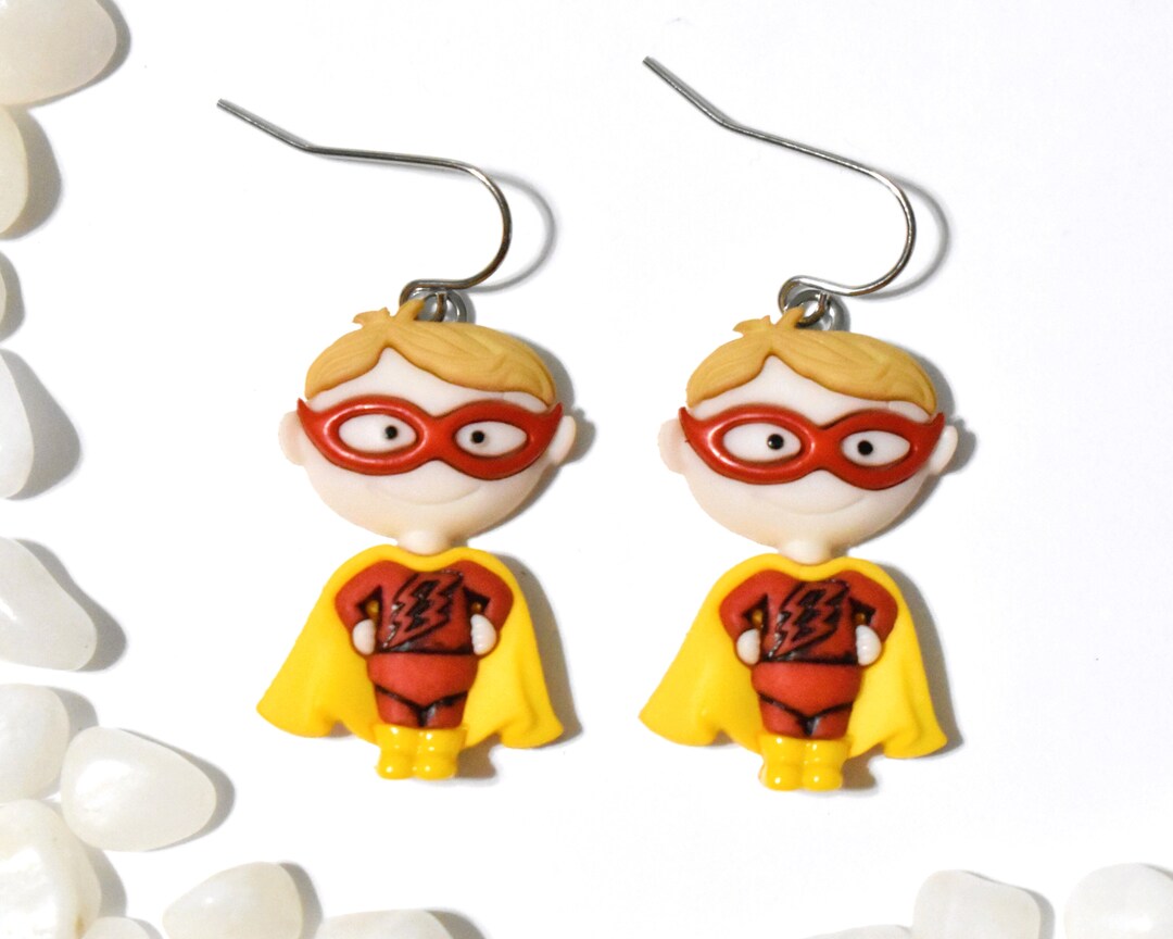 Superhero Charm Earrings, Red & Yellow Superhero Earrings, Hero Earring ...