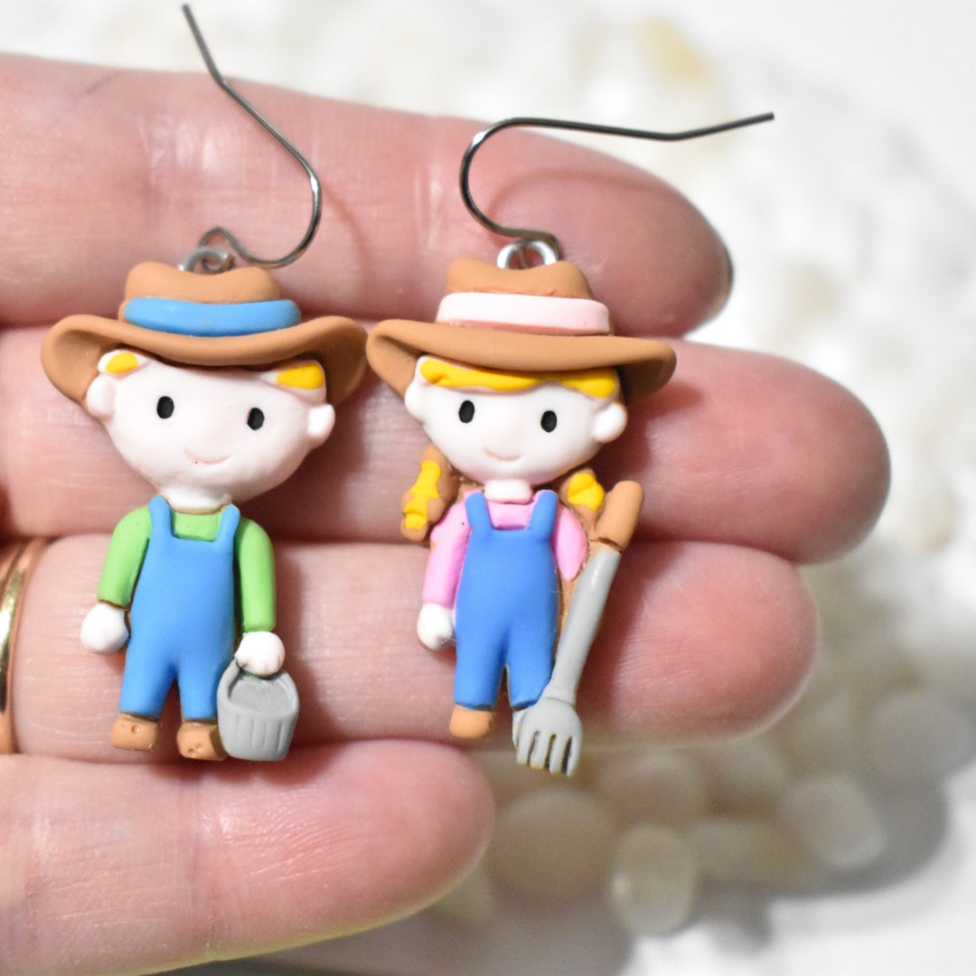 Farmer Earrings, Mismatched Boy & Girl Farmer Earrings, Farm Earrings ...