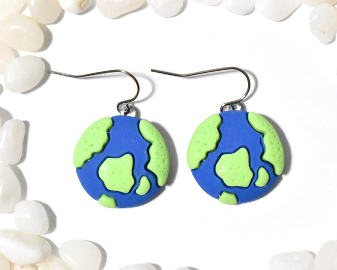 Earth Earrings, Blue & Green Earth Charm Earrings, Earth Jewelry, Space ...