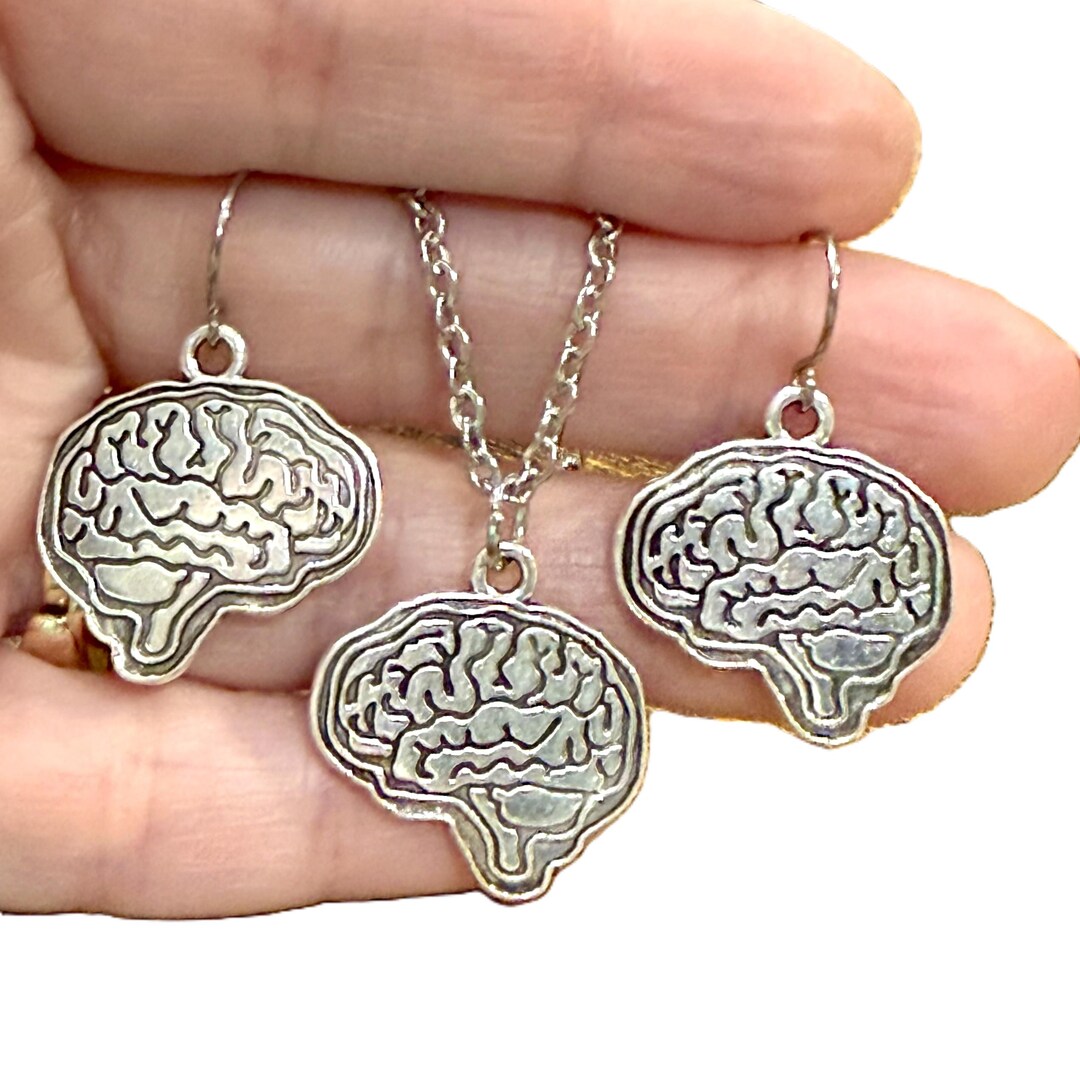 Brain Earrings, Brain Necklace, Silver Brain Charm Earrings, Medical ...