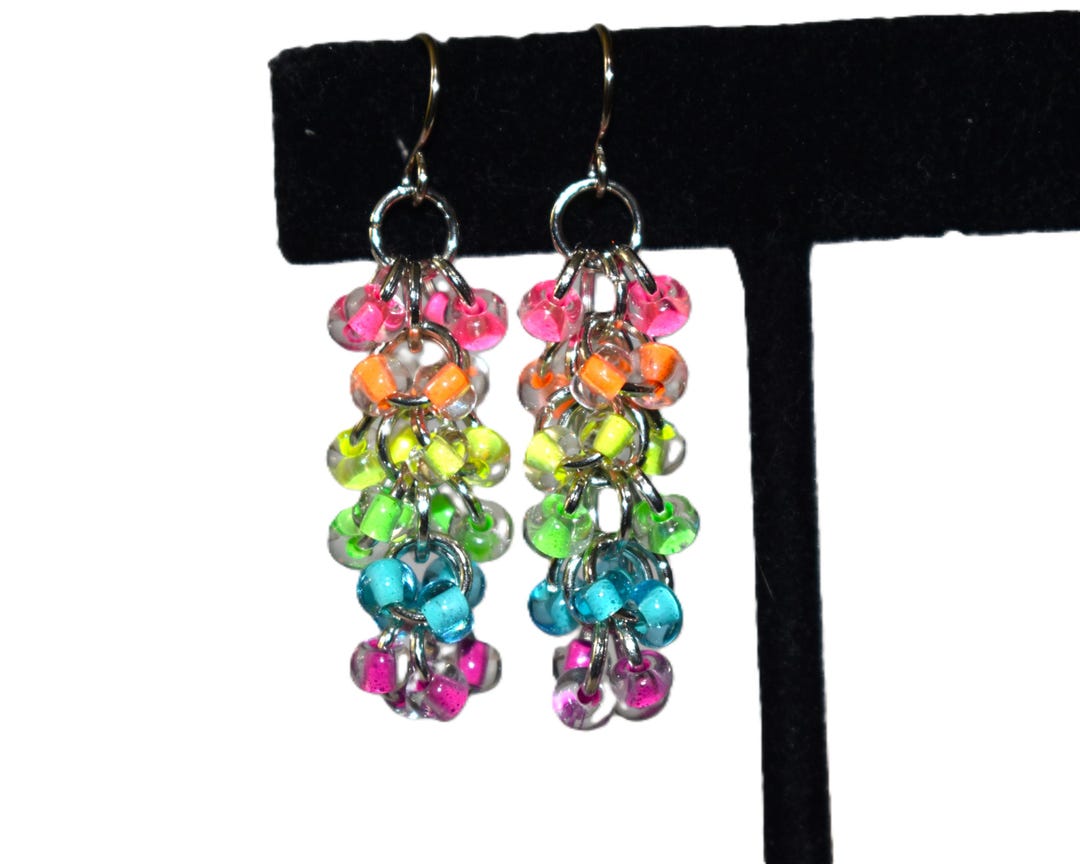 Neon Earrings, Bright Earrings, Seed Bead Earrings, Cluster Earrings ...