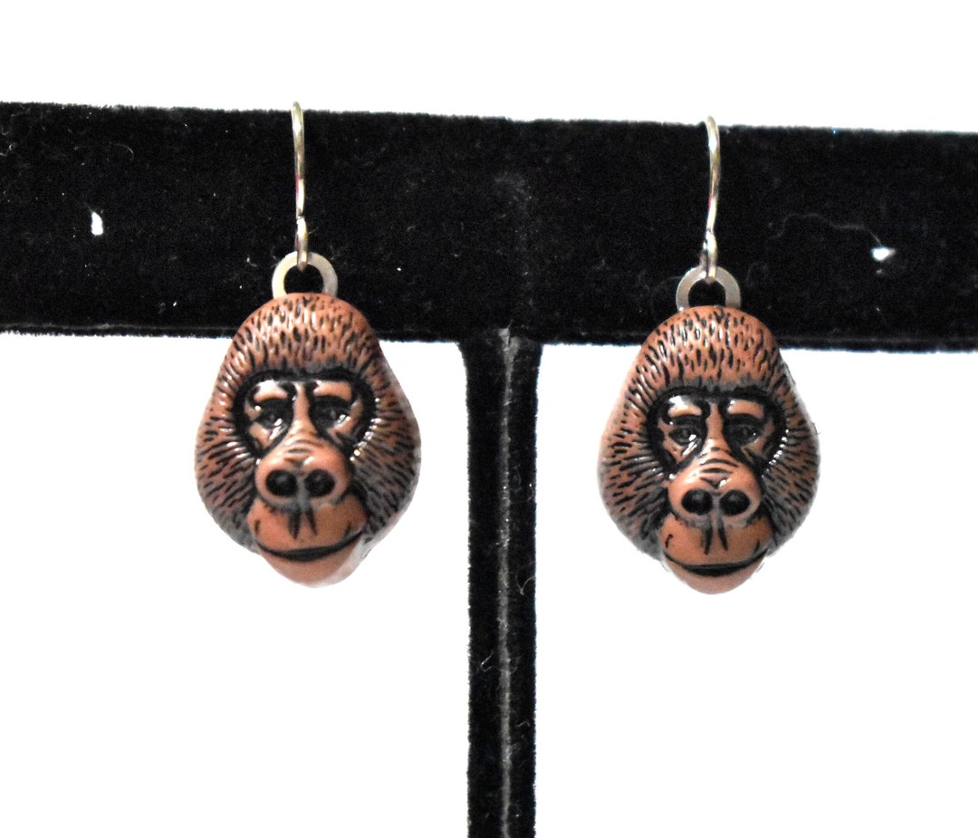 Gorilla Earrings, Brown Gorilla Charm Earrings, Monkey Jewelry, Monkey ...