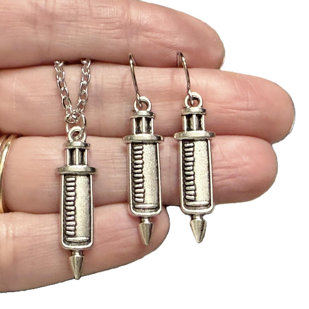 Syringe Earrings, Syringe Necklace, Needle Necklace, Needle Earrings ...