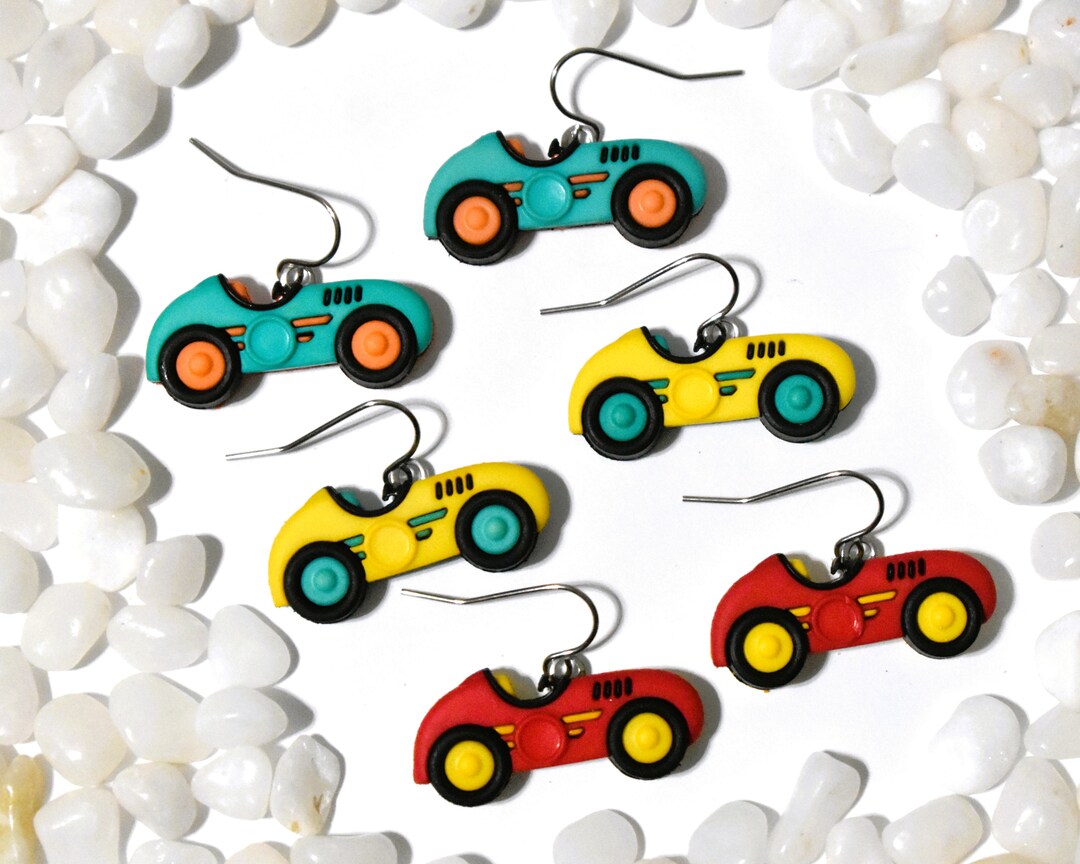 Race Car Earrings, Blue Race Car Earrings, Transportation Earrings ...