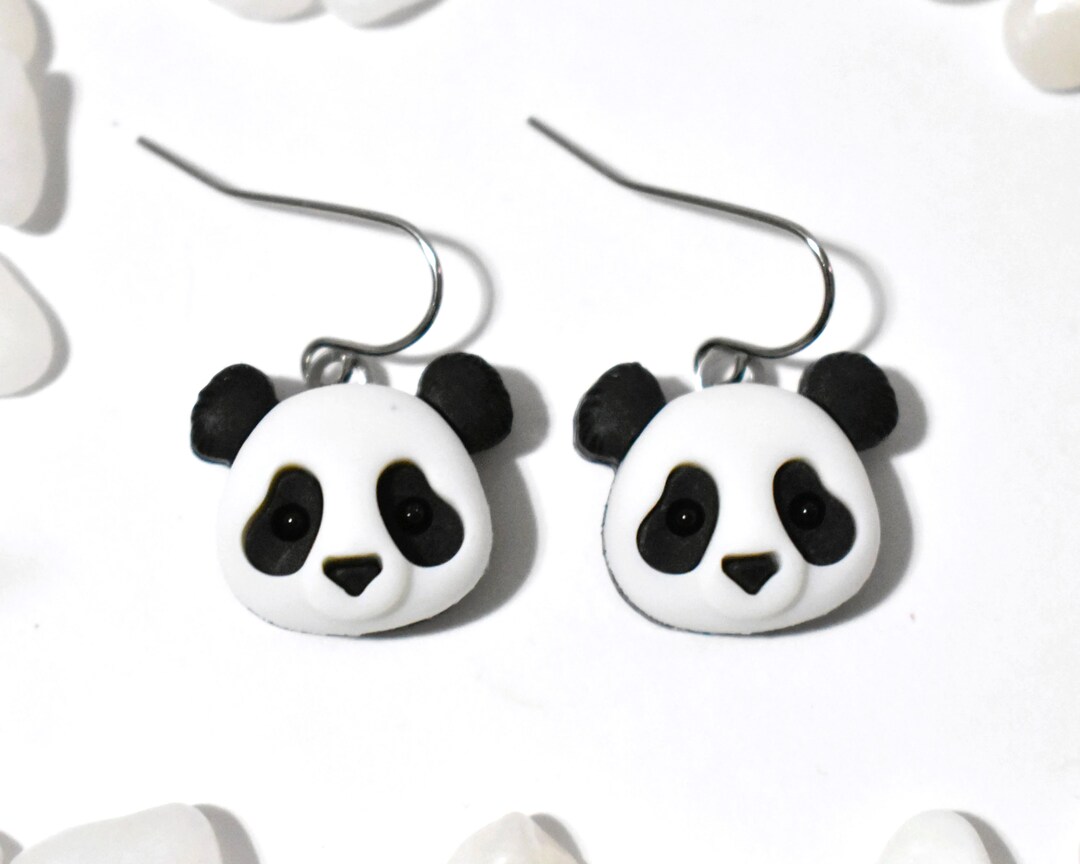 Panda Bear Earrings, Black & White Panda Bear Charm Earrings, Panda ...