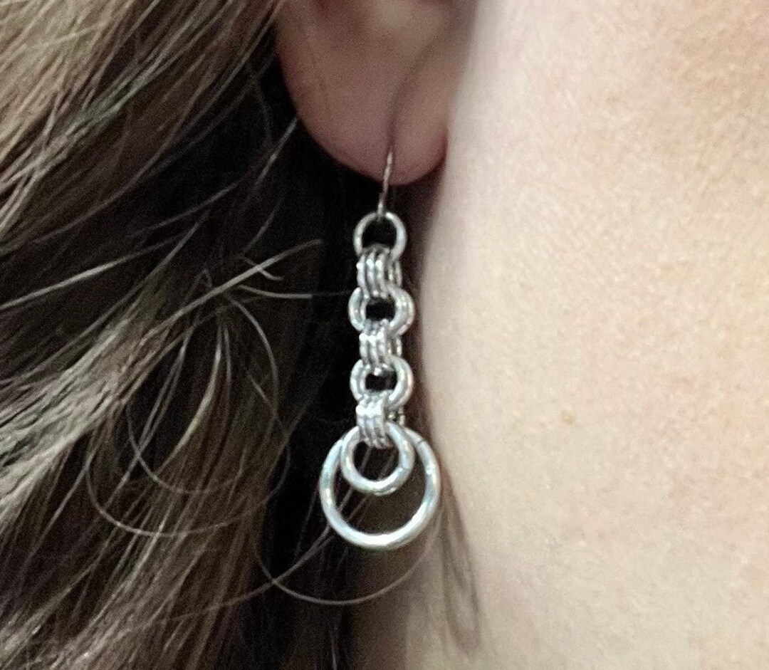 Double Loop Drop Earrings, Silver Loop Earrings, Jump Ring Earrings ...