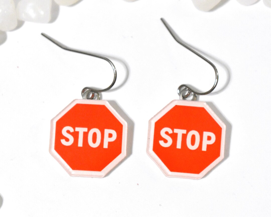Red Stop Sign Earrings, Road Sign Earrings, Transportation Earrings ...