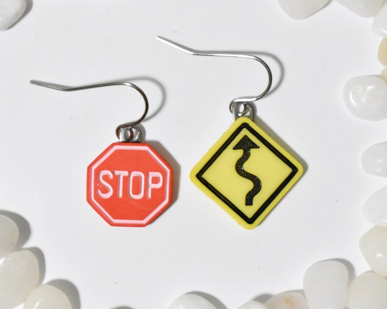 Road Sign Earrings Stop Sign Earrings Transportation - Etsy
