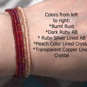 Ruby & Peach Bracelet Set, 11/0 Seed Bead Stretch Bracelets, 5 Bracelet ...