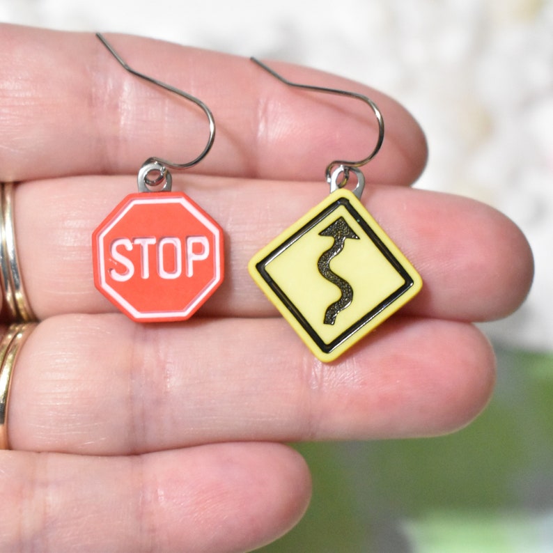 Road Sign Earrings Stop Sign Earrings Transportation - Etsy