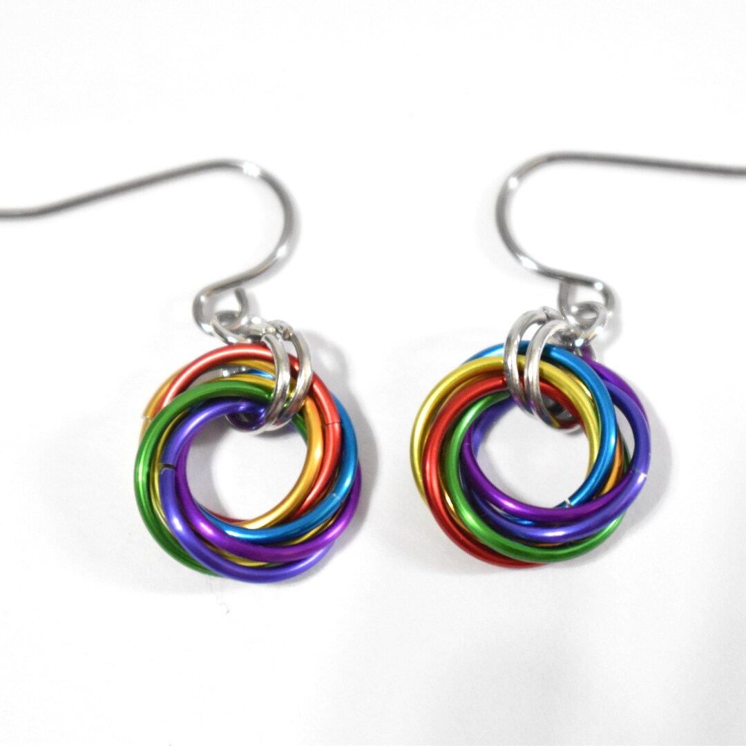 Round Rainbow Earrings, Rainbow Jump Ring Earrings, Rainbow Chainmaille ...