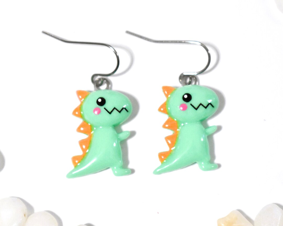 Green Dinosaur Earrings, Dinosaur Jewelry, Prehistoric Animal Earrings ...