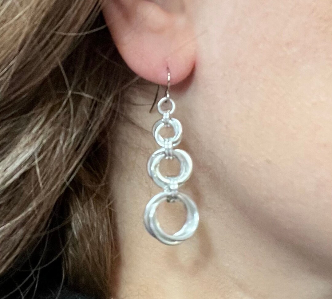 Round Swirl Earrings, Silver Jump Ring Earrings, Chainmaille Earrings ...