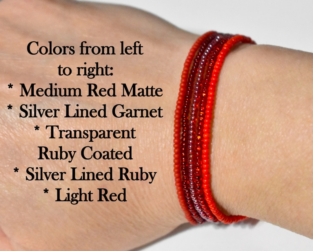 Red Bracelet Set, 11/0 Seed Bead Stretch Bracelets, 5 Bracelet Set ...