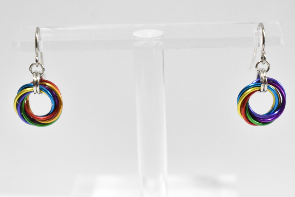 Round Rainbow Earrings, Rainbow Jump Ring Earrings, Rainbow Chainmaille ...